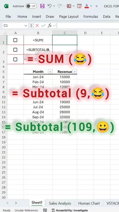 I Tried Every Excel Total Formula Sum Subtotal Youtube