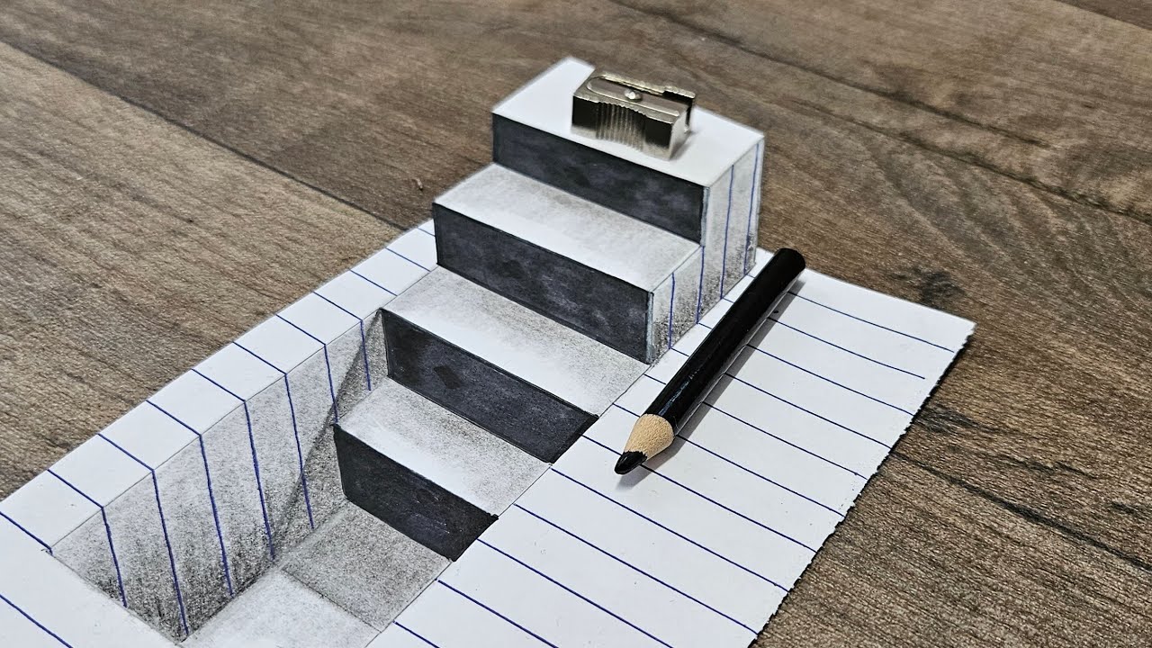 3d drawing on paper for beginner pencil shading easy on paper,stairs ...