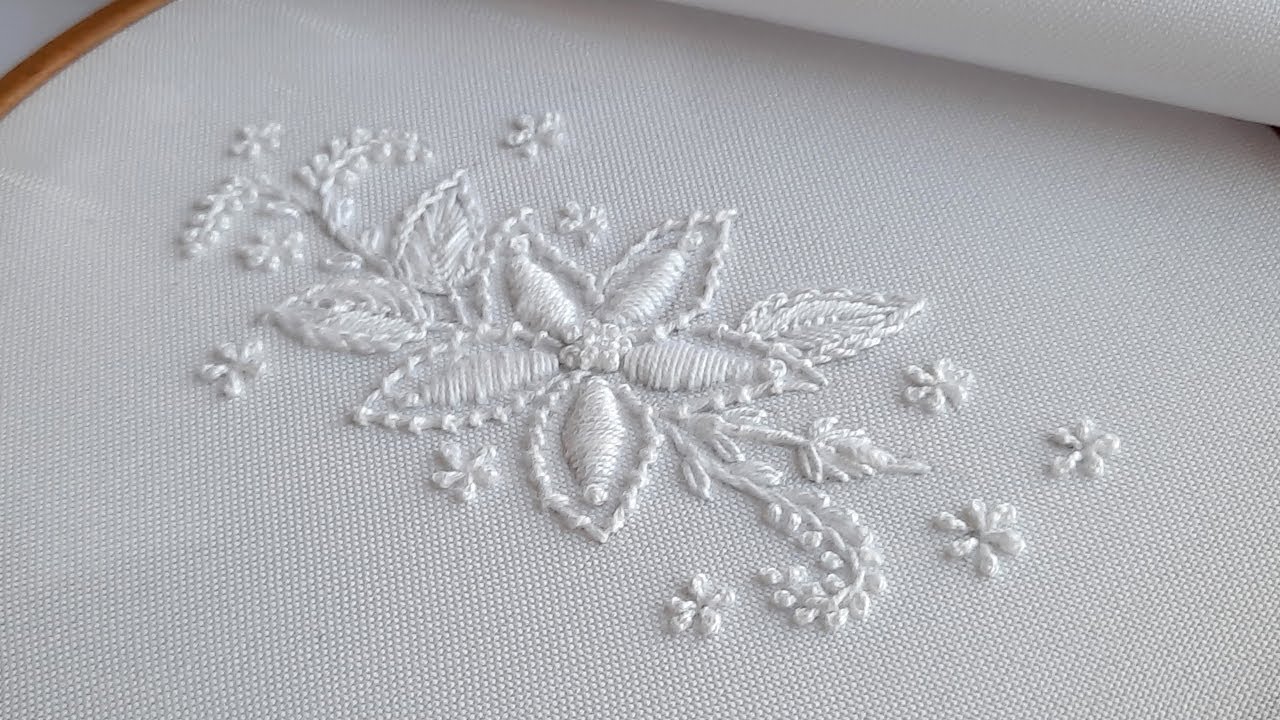 White Embroidery - White Lily Flower - Winter bouquet - YouTube