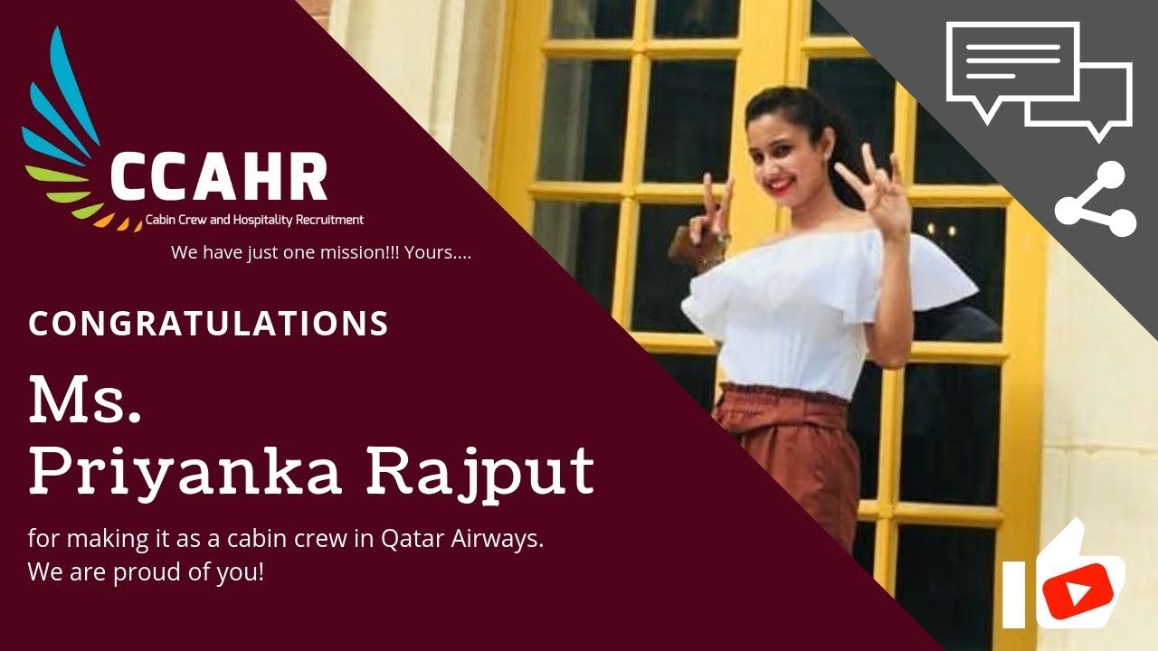 CCAHR trainee Ms. Priyanka Rajput gets success in Qatar Airways ...