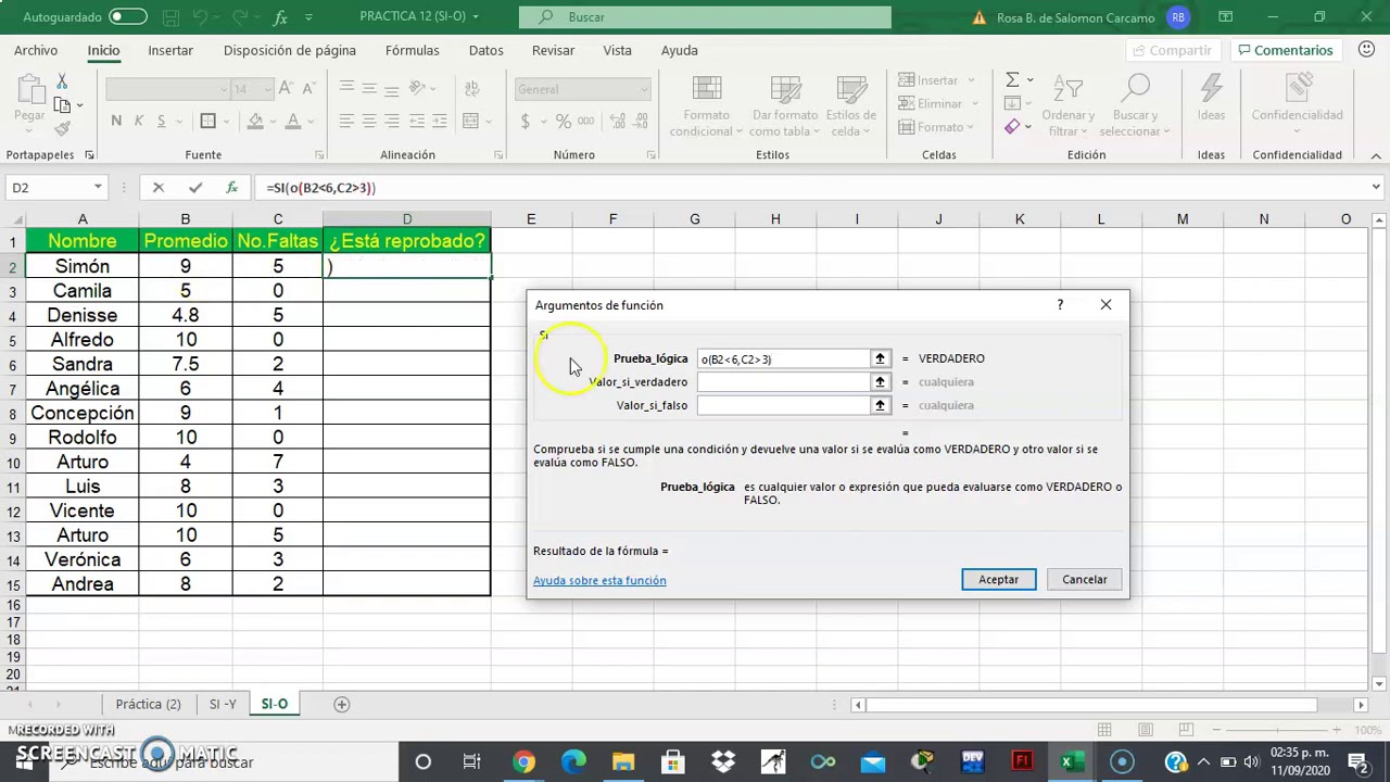 FUNCION SI (CON FUNCION O) - YouTube