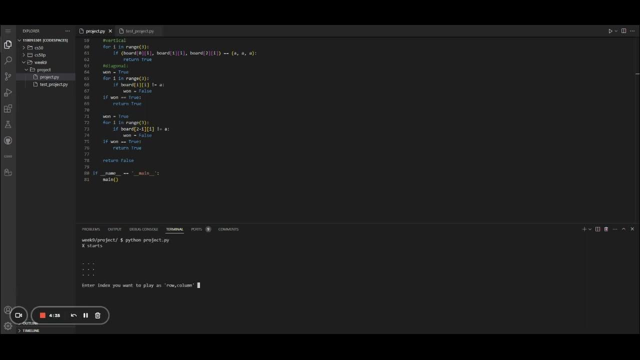Tic-Tac-Toe in Python CS50P project - YouTube
