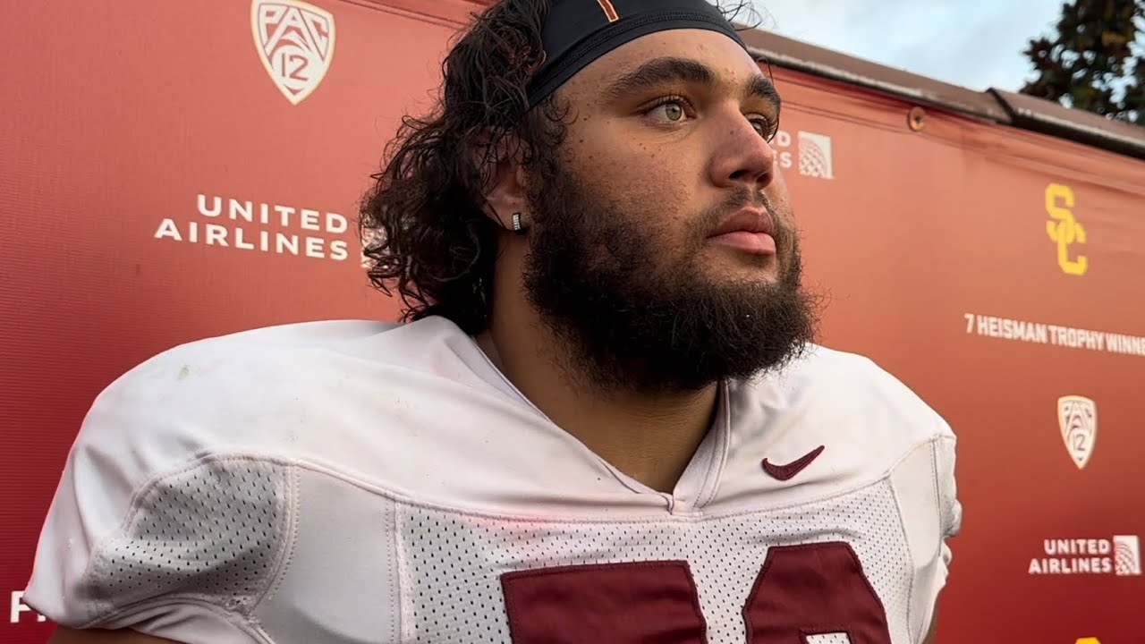 USC OL Mason Murphy after Wednesday practice of Cal week - YouTube