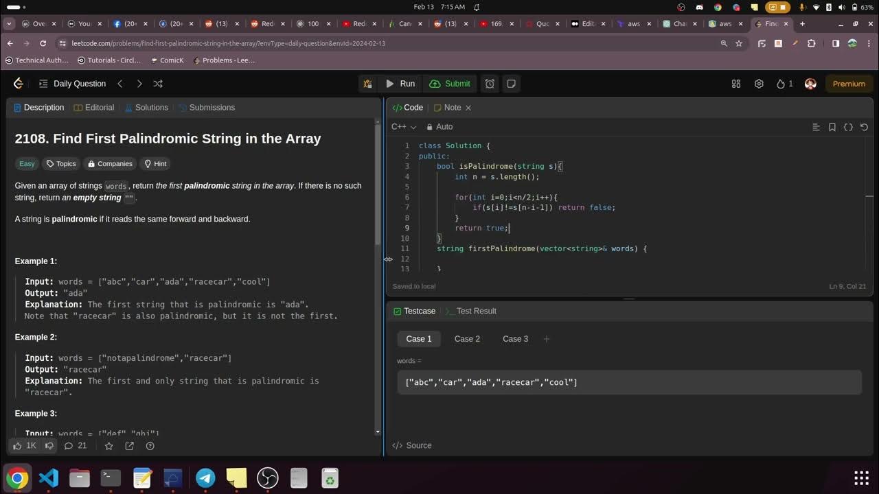 2108. Find First Palindromic String in the Array | Leetcode Daily | Live Coding - YouTube