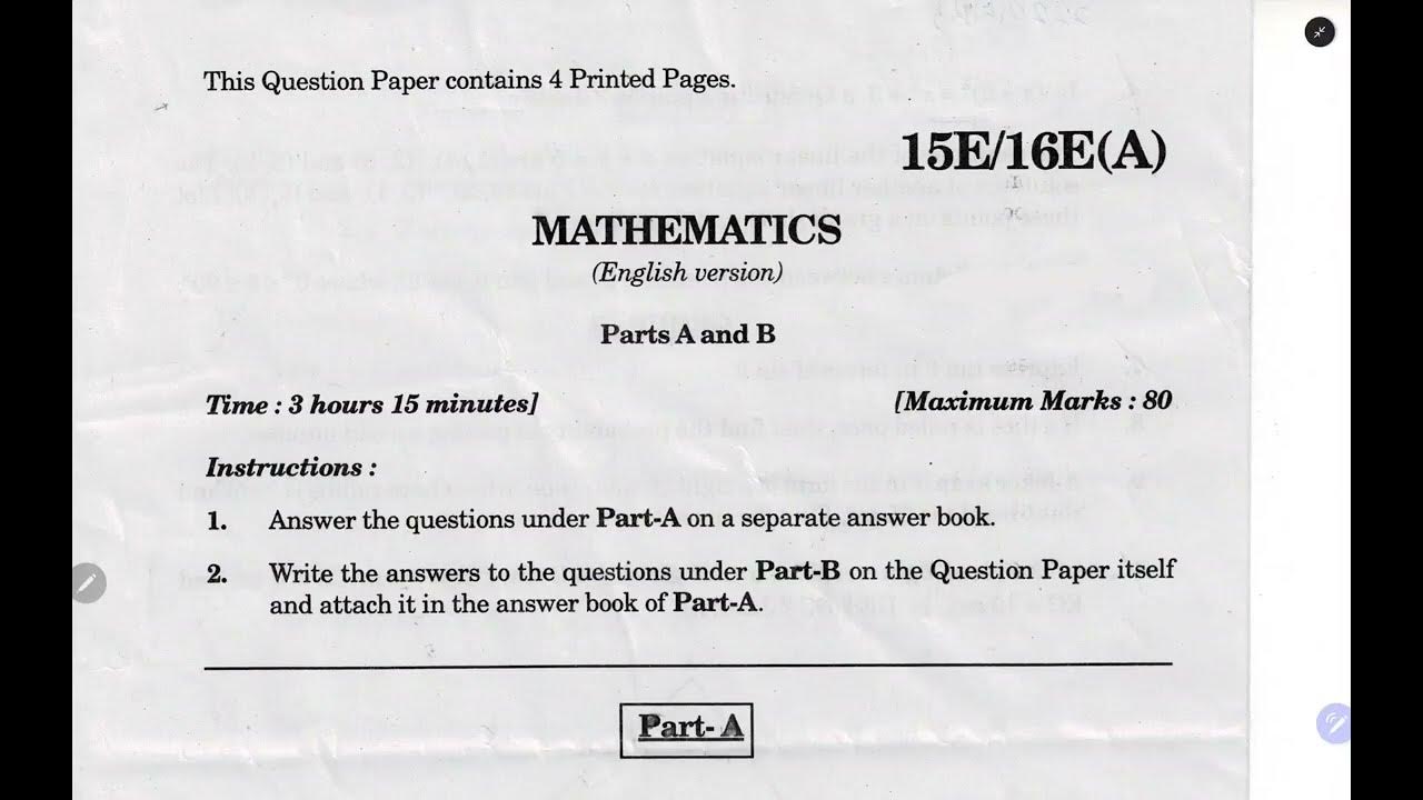 TS 10th class Maths 2022 question paper of Telangana SSC Mathematics ...