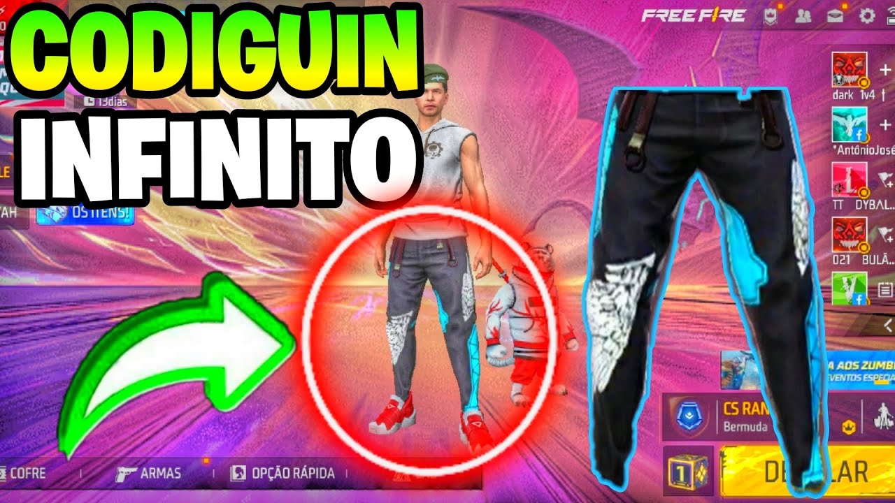 CODIGUIN INFINITO DA CALÇA ANGELICAL No FREE FIRE ( Atualizado) 2024 ...