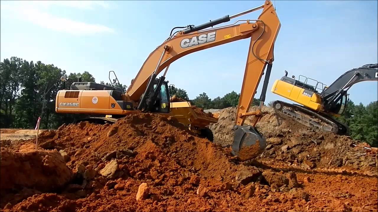 Case 350C Excavator Loading Dirt - YouTube