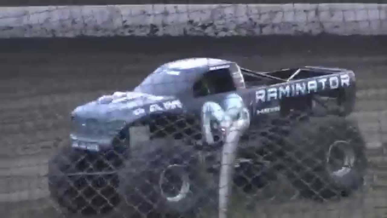 Raminator monster truck in action at Macon Speedway May 24, 2014 - YouTube