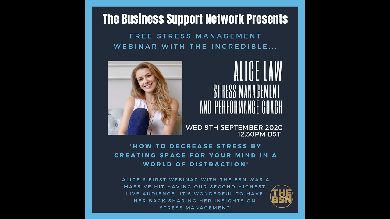 Free Stress Management Webinar with Alice Law! - YouTube