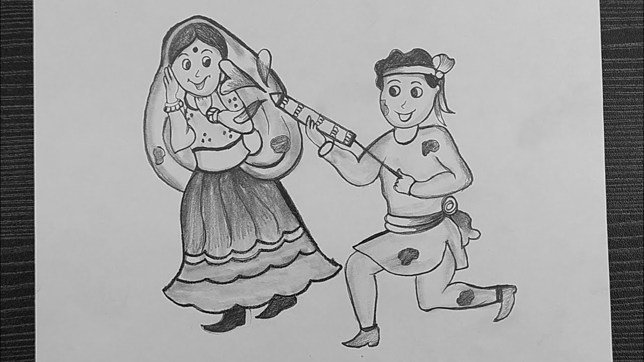 Holi Celebration Drawing Step By Step || Holi Special Drawing || Pencil ...