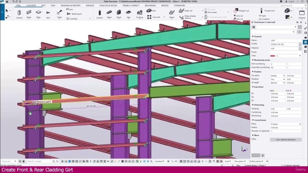 Modeling a Warehouse in Tekla Structure | Part-19 | Create Front & Rear Cladding Girt - YouTube