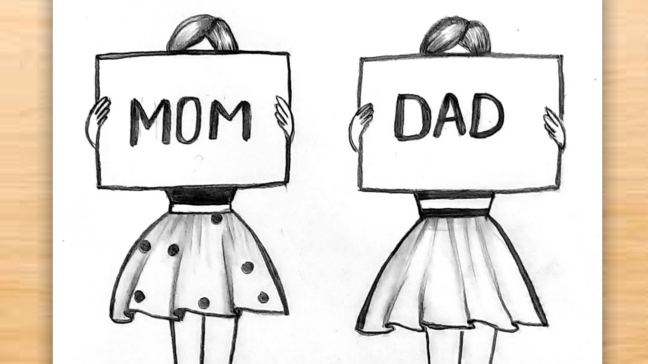 Mom Dad Drawing Easy | How to Draw Mom Dad | Pencil Drawing | Pencil ...