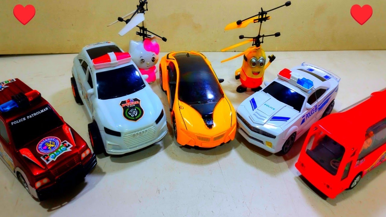Unboxing Police Car| Robot Car| auto bus| and flying Toys Collection ...