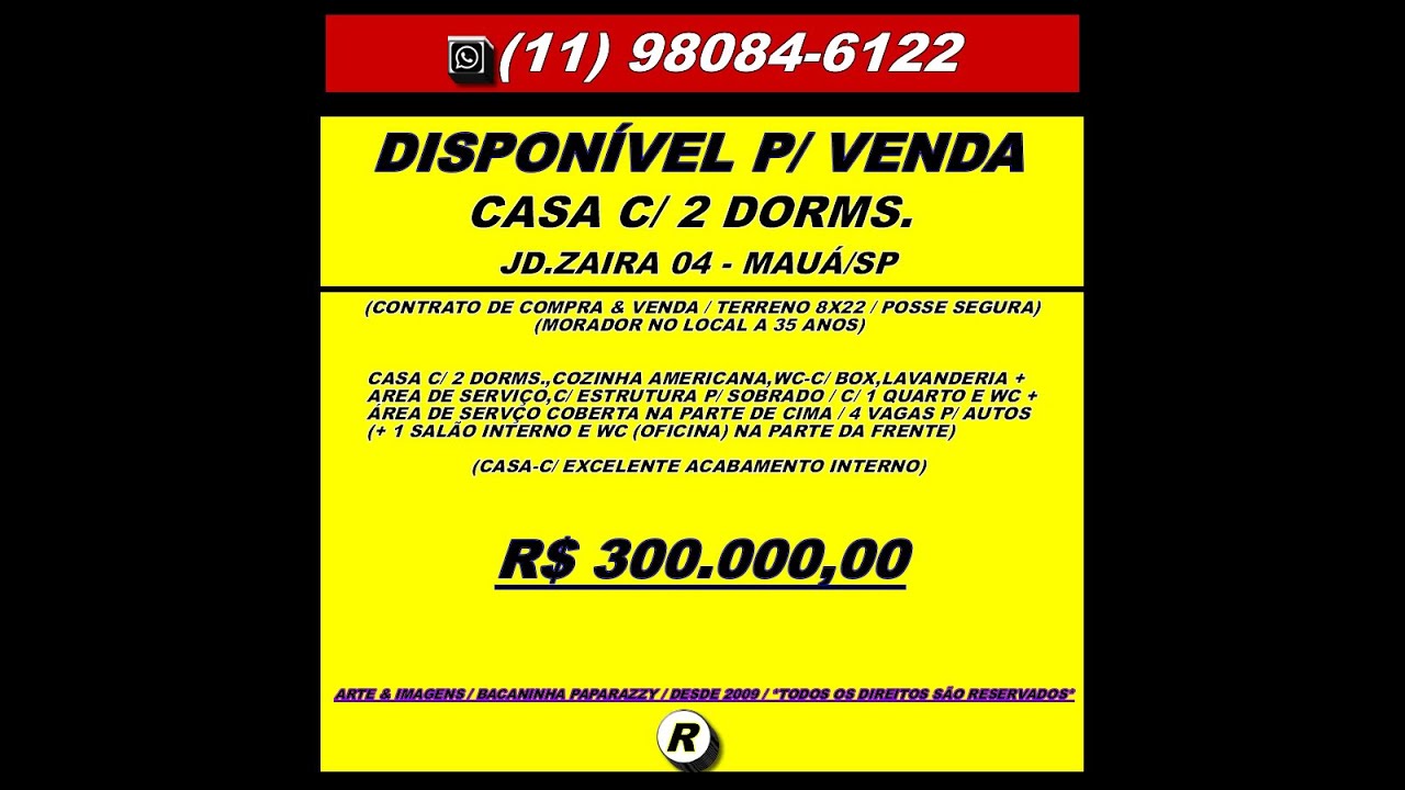 VENDE CASA C/ 2 DORMS.. / R$ 300.000,00 / JD.ZAIRA 04 - MAUÁ-SP - YouTube