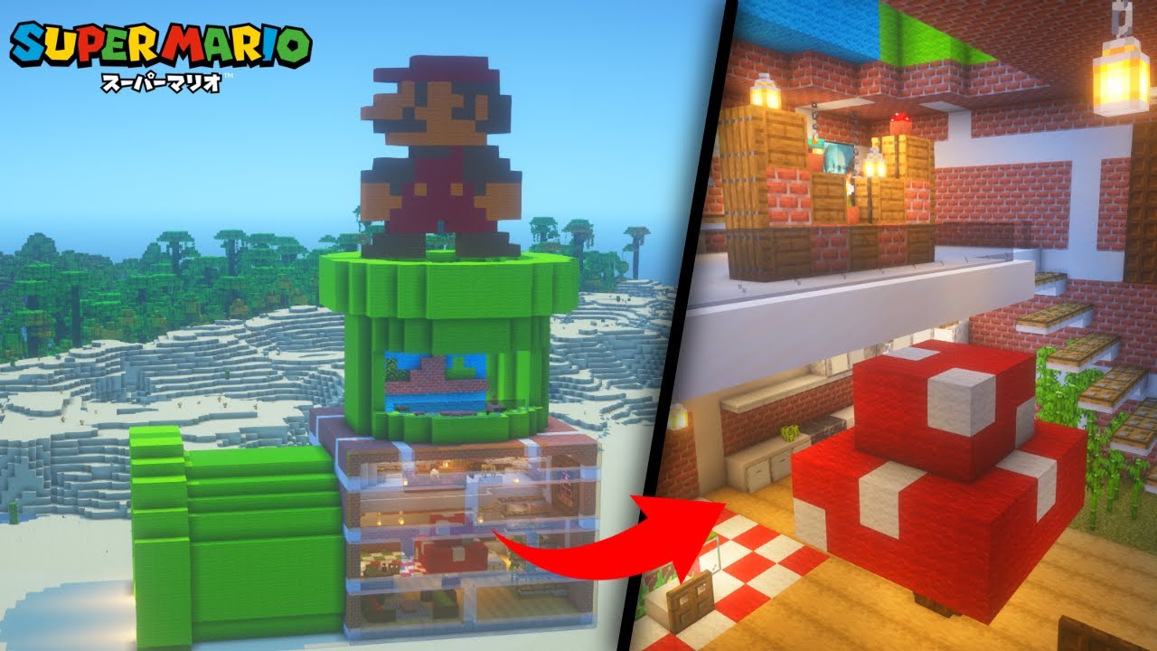 【Minecraft Tutorial】How to Make Super Mario Pipe House / スーパーマリオのモダンな土管 ...
