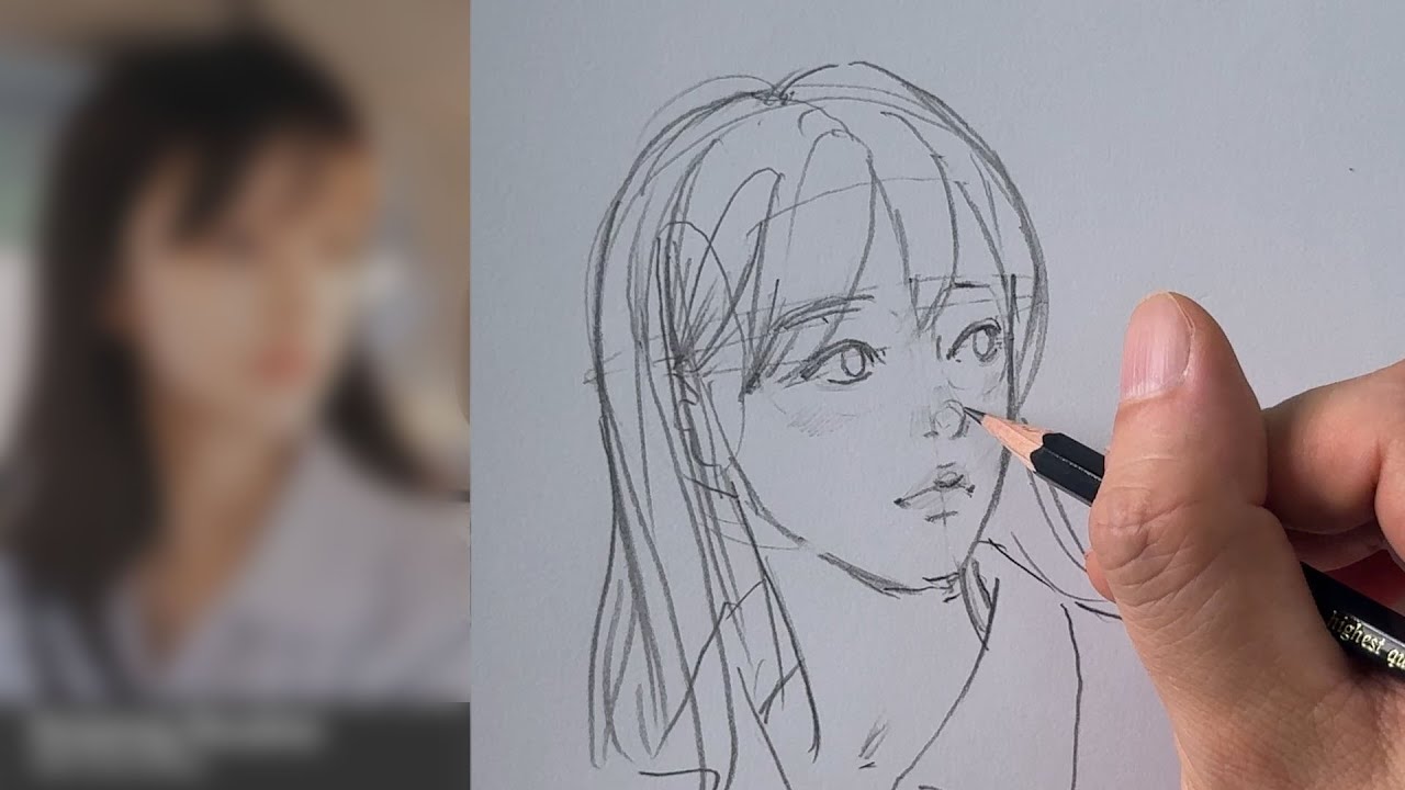 Drawing Routine with Chommang (106): Drawing a girl's face in 3/4 face ...