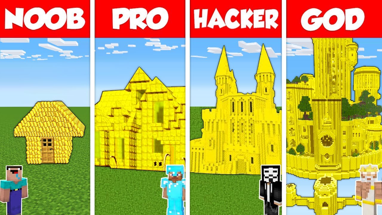 Minecraft Battle: NOOB vs PRO vs HACKER vs GOD: GOLD BLOCK HOUSE BASE ...
