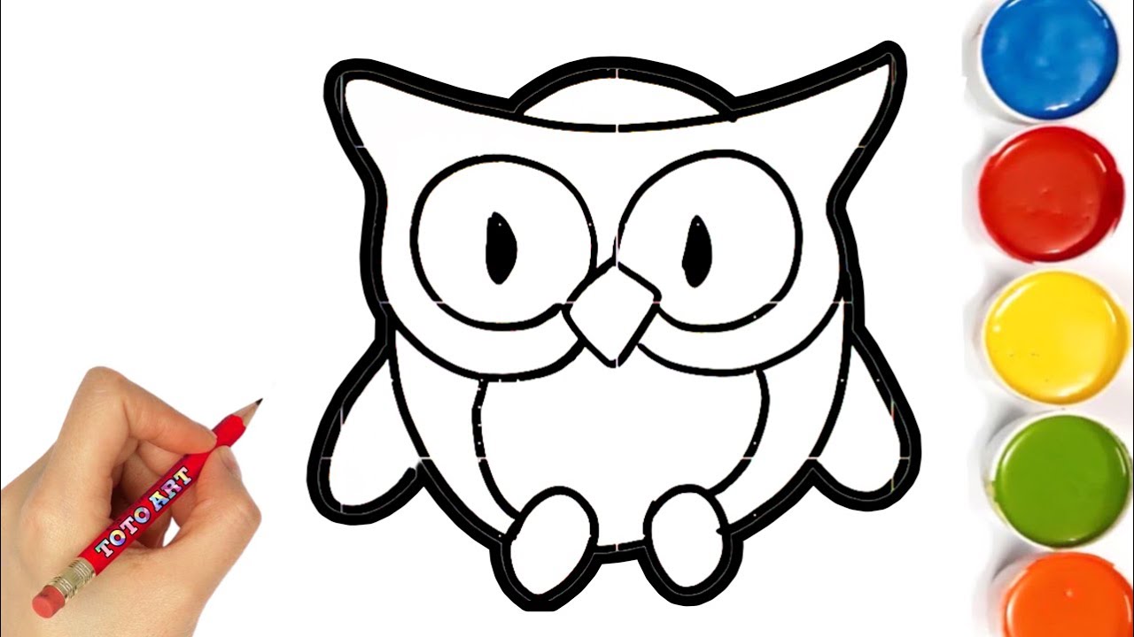 How to draw Cute Owl -Colouring for Kids & Toddlers |Draw, Paint and ...