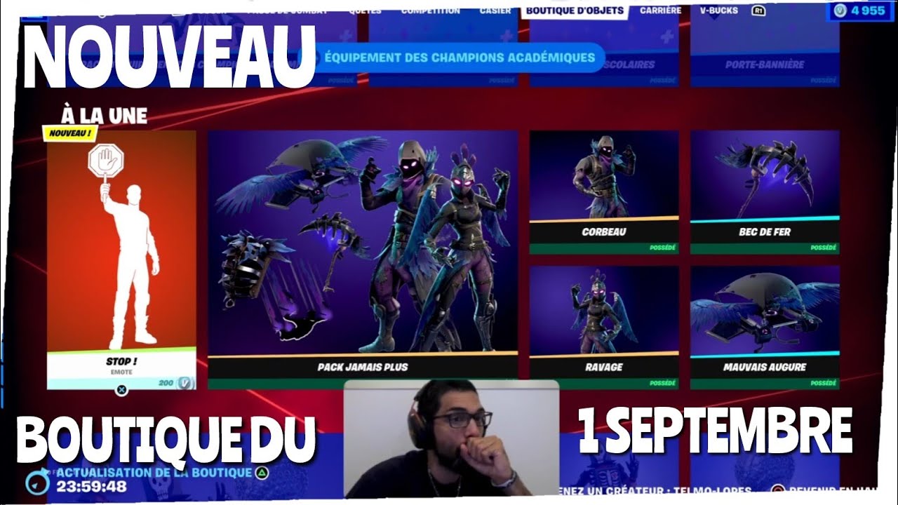 🔴NEW EMOTE "STOP", boutique FORTNITE du 1 septembre, item shop ...