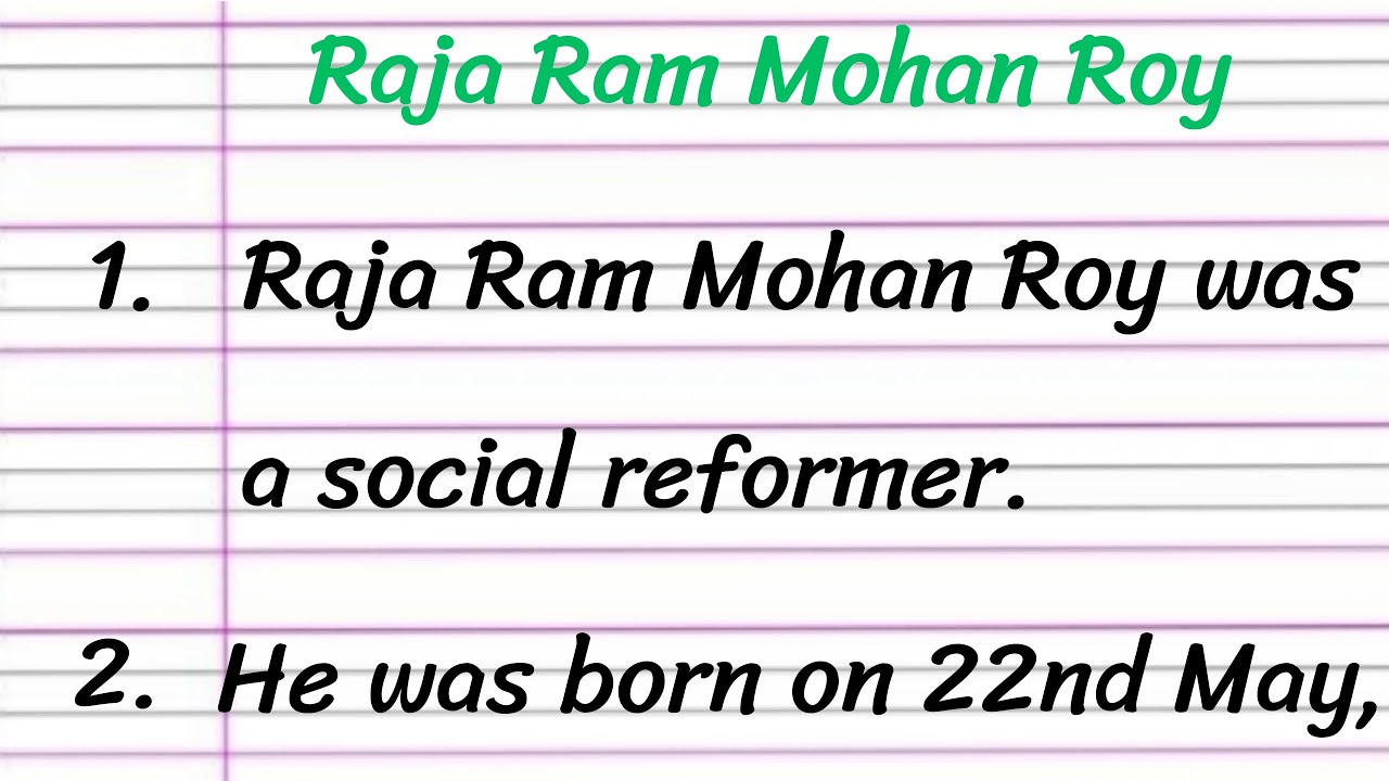 Raja Ram Mohan Roy Essay in English 10 Lines || Short Essay on Raja Ram ...