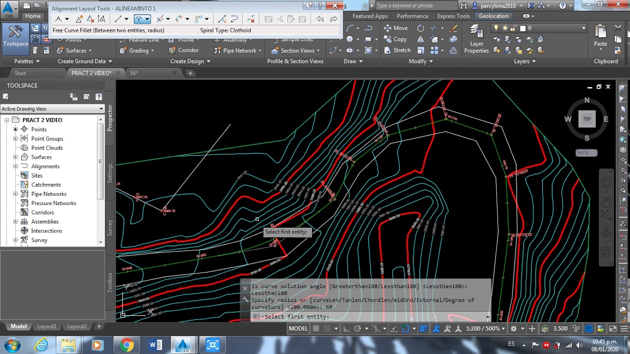 SESION 13 ALINEAMIENTO HORIZONTAL AUTOCAD CIVIL 3D PERCY LIMA - YouTube