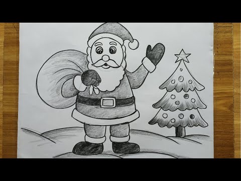 santa claus drawing very easy step by step,how to draw santa  claus with christmas tree step by step