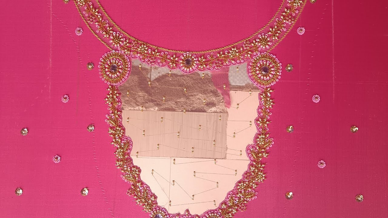 cut work design boat neck model maggam work blouse chips and Pusa work ...