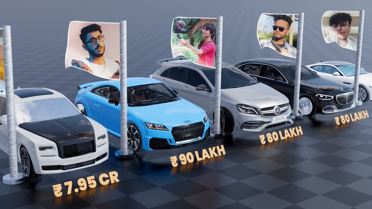Indian Youtuber Car Collection 2025 3D Comparison - YouTube