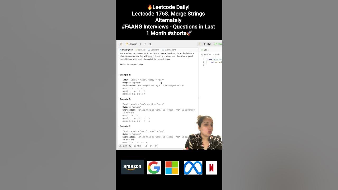 🔥LeetcodeDaily! Leetcode1768. Merge Strings Alternately#FAANG Questions in Last Month#shorts🚀 ...