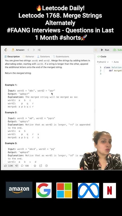 🔥LeetcodeDaily! Leetcode1768. Merge Strings Alternately#FAANG Questions in Last Month#shorts🚀 ...