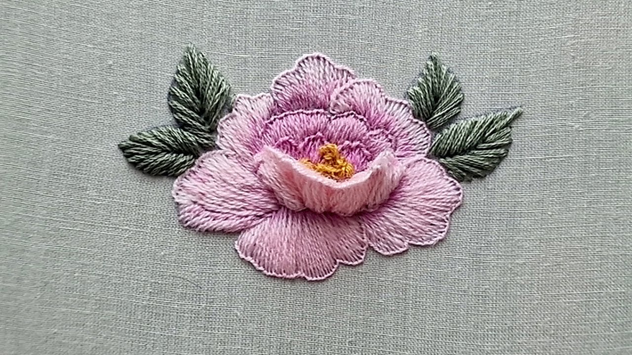 Rose StumpWork - Satin stitch - Wool Flower Embroidery - YouTube
