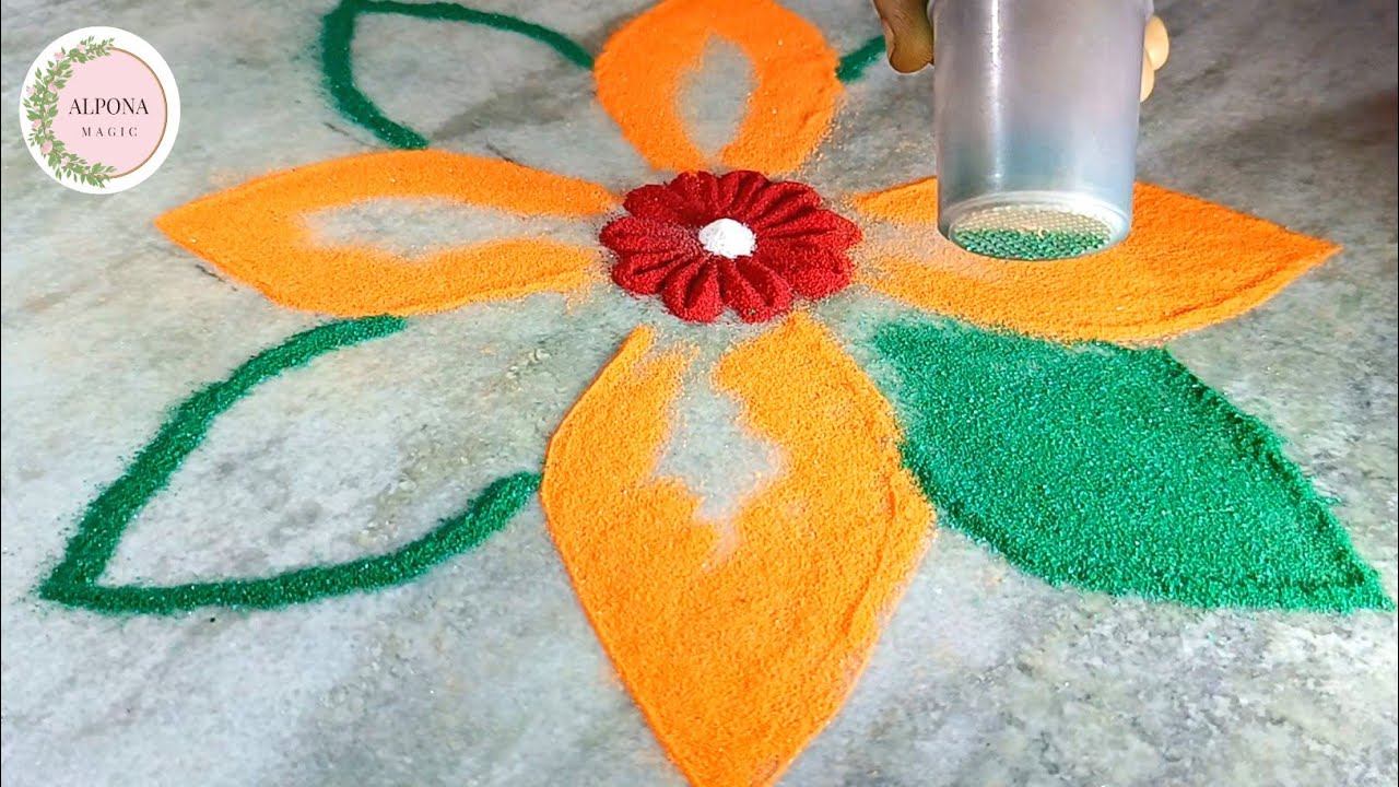 unique rangoli designs//colour full rangoli//small, easy and quick ...