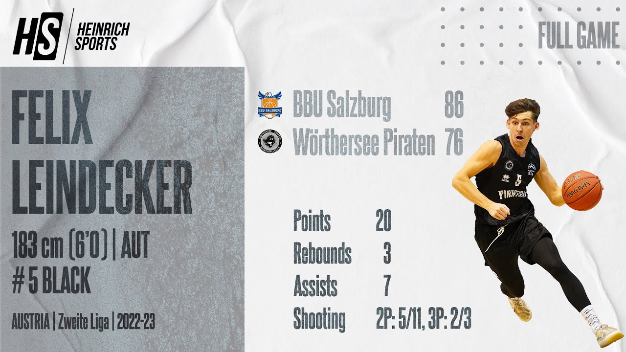 Felix Leindecker #5 black (BBU Salzburg vs Wörthersee Piraten | 2022/ ...