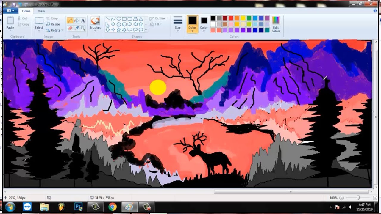 How to draw a forest landscape in computer - YouTube