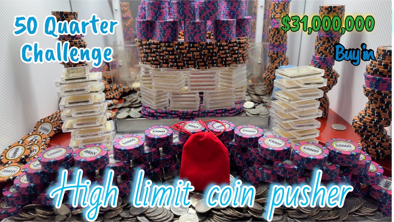 Huge wall of chips! 50 Quarter challenge high limit coin pusher - YouTube