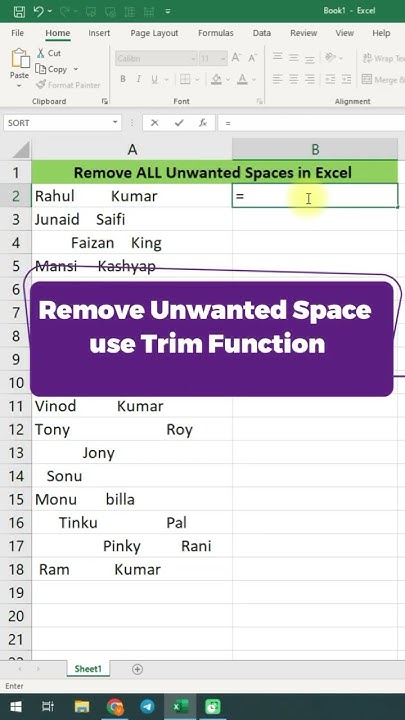 Remove unwanted Space in Excel | Trim Function | #ytshorts #shortsfeed #skills #trending - YouTube