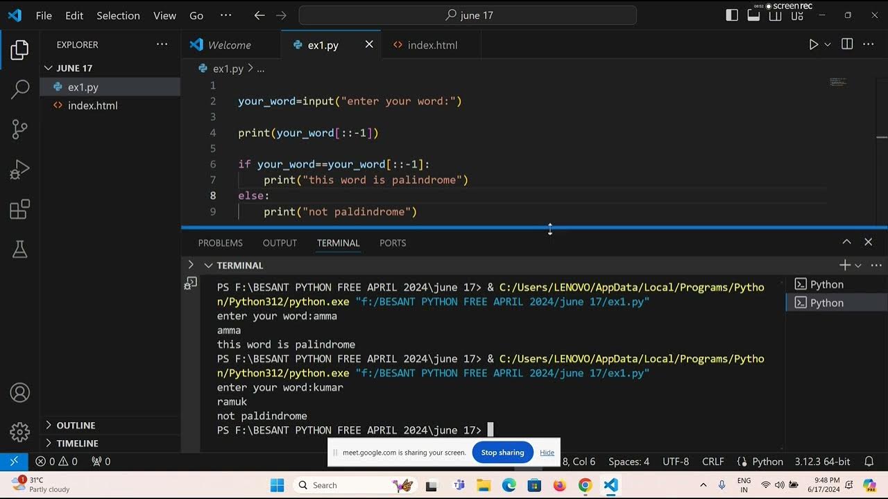 PYTHON CLASS 16 PROBLEM SOLVING PART 1 - YouTube