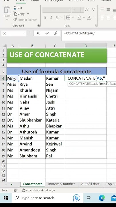 Concatenate Function In Excel 😲 Excel Excelshorts Short Youtube