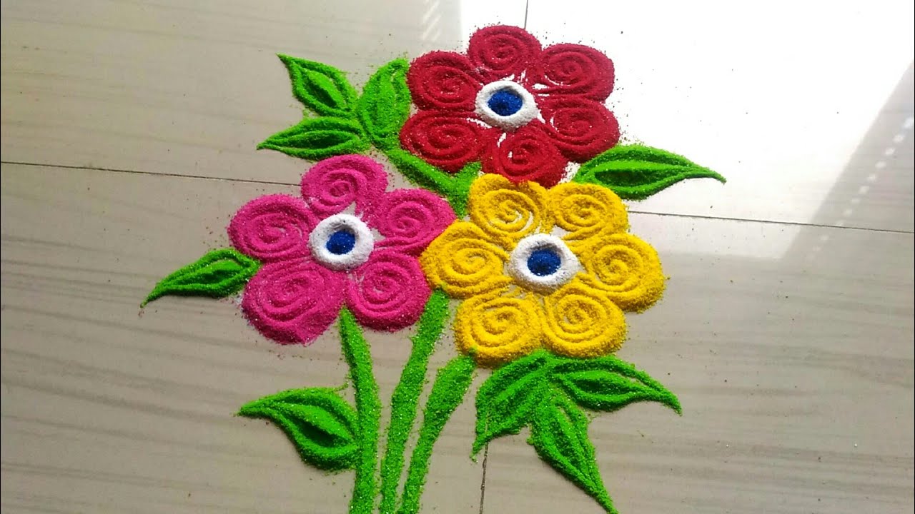 FLOWERS rangoli designs with colours by jyoti Rathod #410 - YouTube