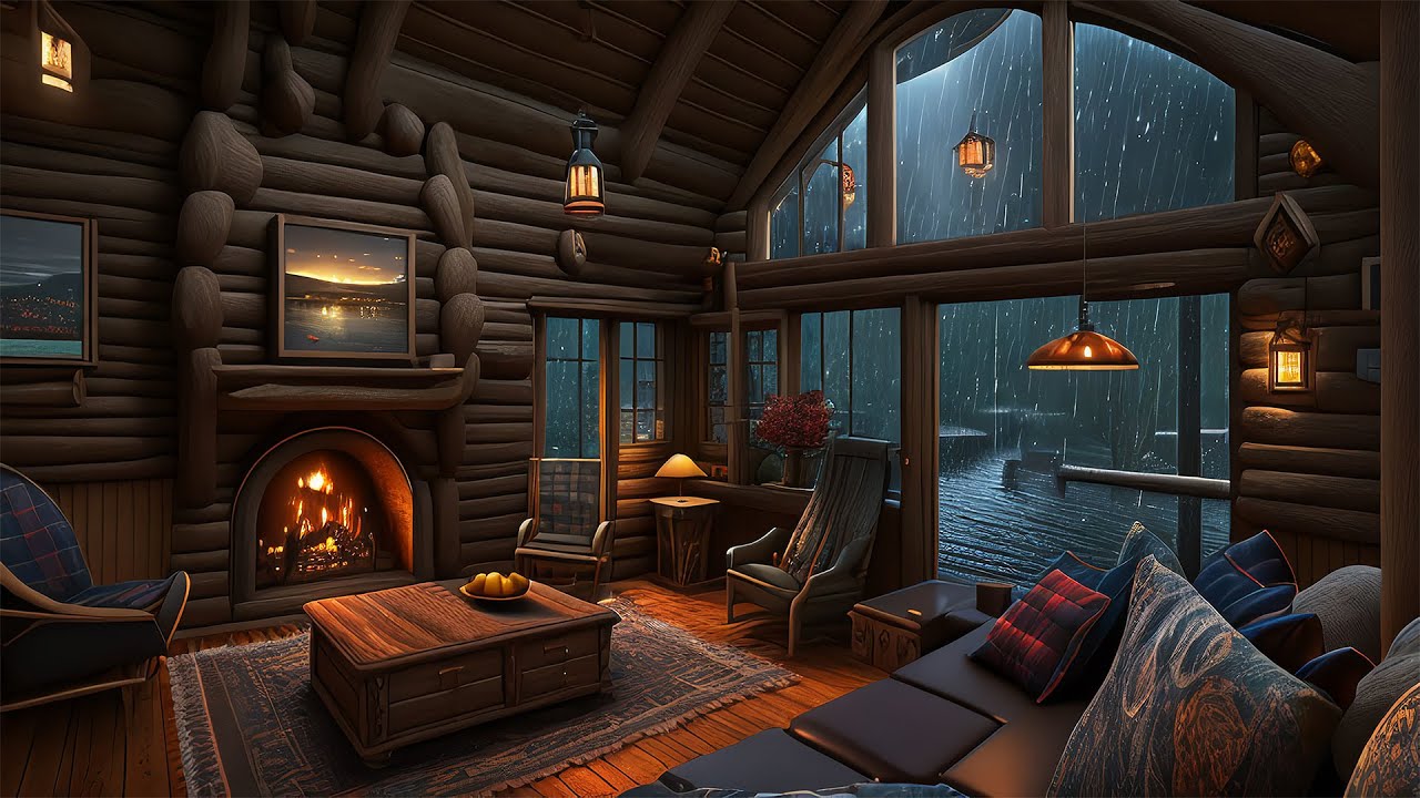COZY INTERIOR CABIN AMBIENCE | RAIN SOUND, THUNDER AND DROPS | RELAXING ...