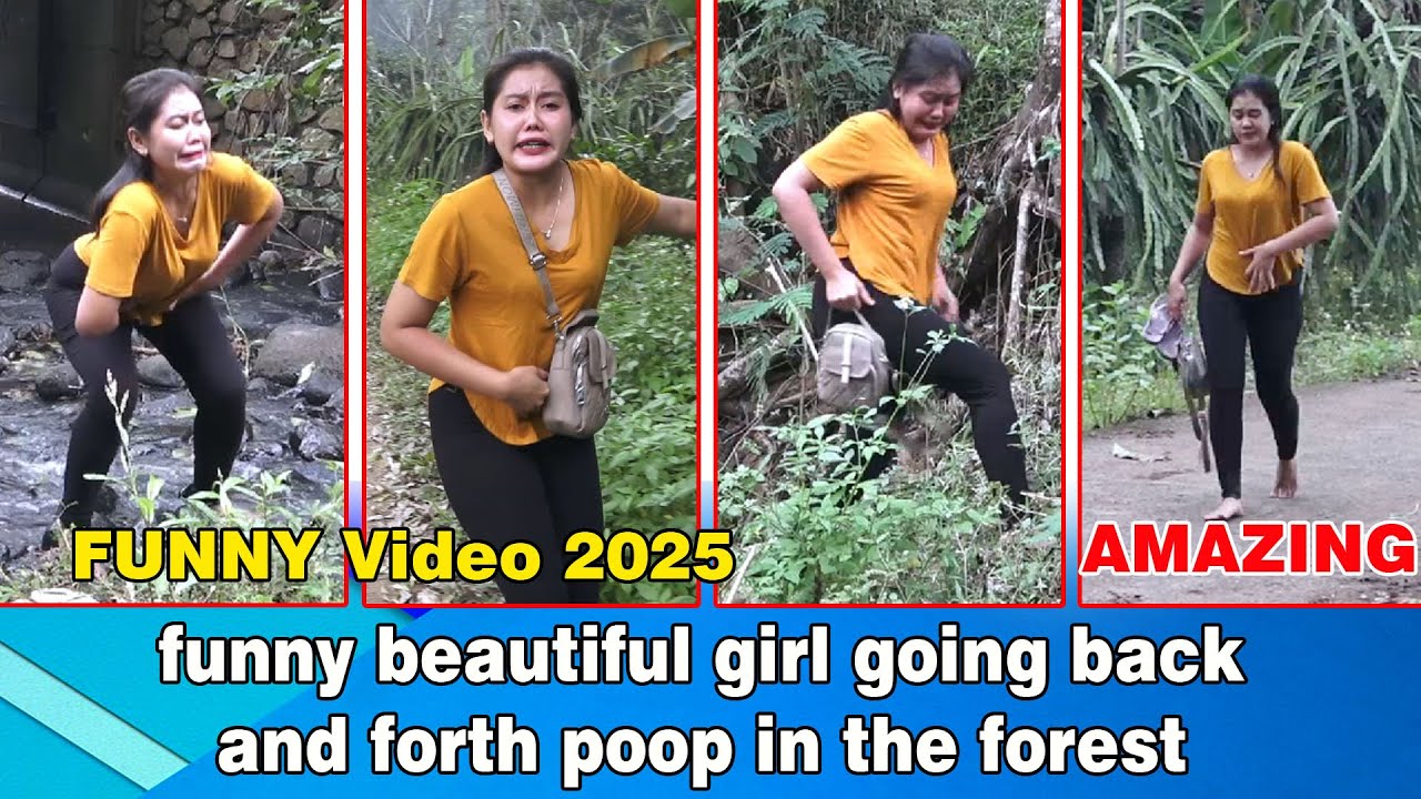 funny beautiful girl going back and forth poop in the forest - YouTube