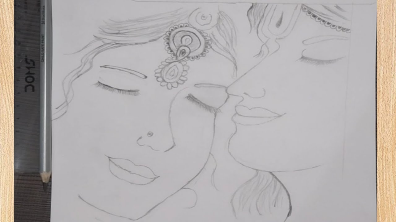 Radha - Krishna Ji Drawing // How to Draw Radha-Krishna // Easy Drawing ...