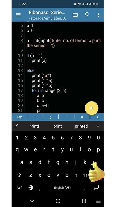 Pythoncode How To Print Thefibonacci Series Upto N Terms👍🔥💯ytshortsshortvideoshortsfeed