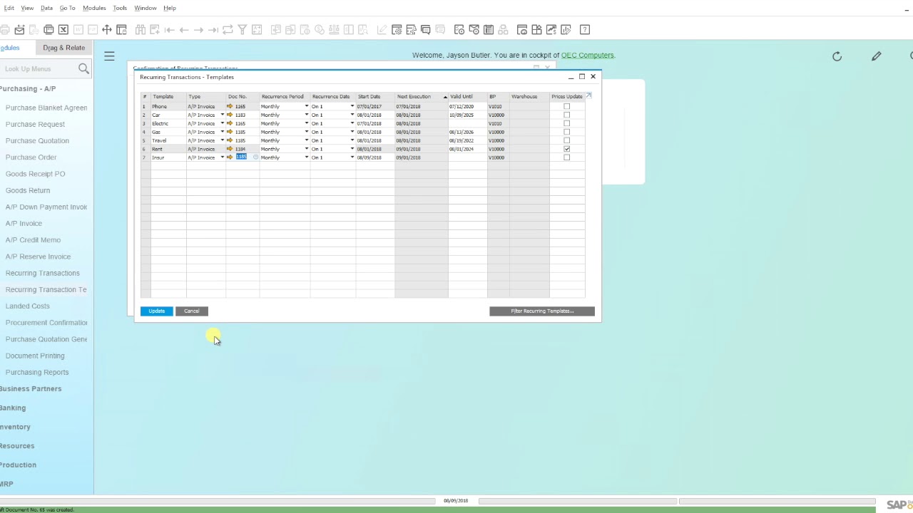 SAP Business One Consulting | SAP Business One Recurring Transaction ...