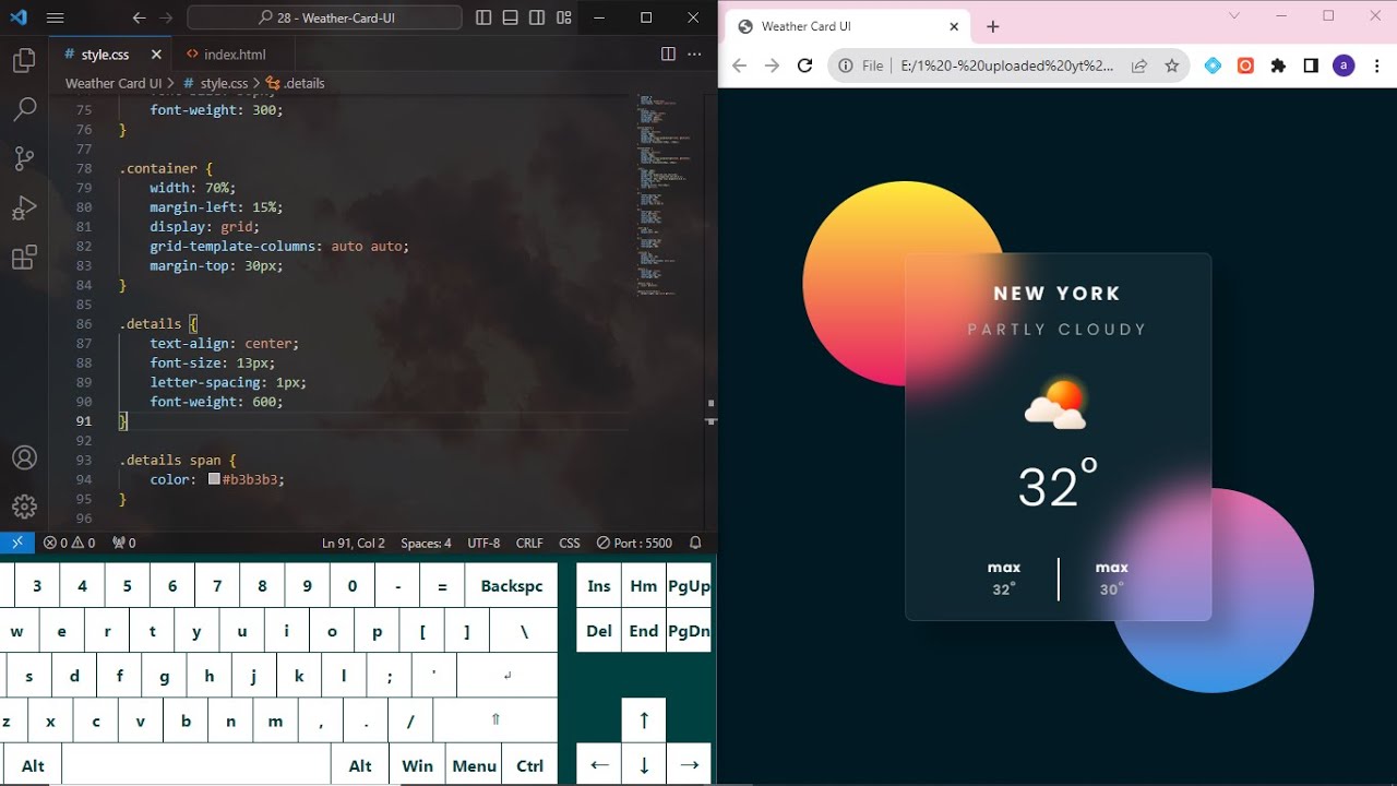 ASMR Programming - CSS Glassmorphism Weather Card UI Design - No ...