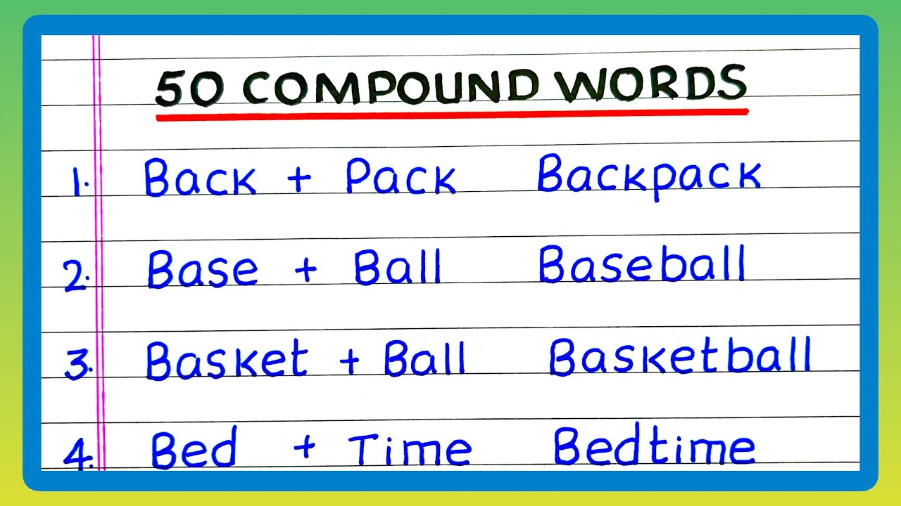 COMPOUND WORDS IN ENGLISH | 10 | 20 | 30 | 50 COMPOUND WORDS | in ...