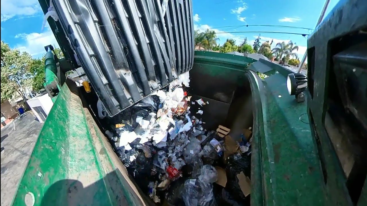 Waste Management garbage truck hopper P.O.V - YouTube