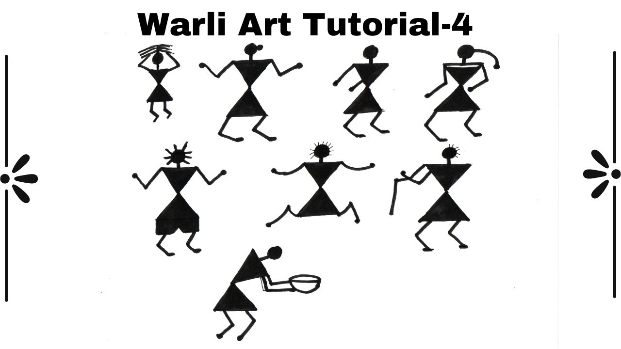 How to draw DANCING POSES in WARLI PAINTINGS\ step by step warli art for beginners\ Tutorial -4👈 ...