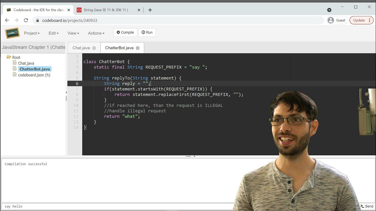 JavaStream 1 (ChatterBot) part 5: Random, field initialization - YouTube