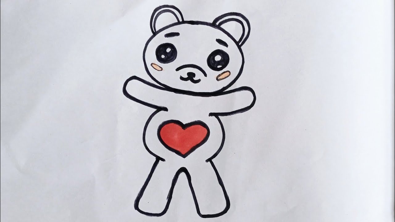 How To Easy Draw Cute Bear Step By Step - YouTube